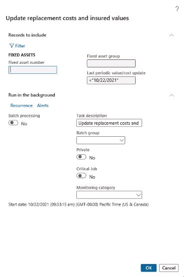 Recalculate Replacement Cost For Fixed Asset Groups In D365