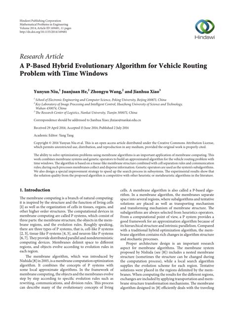 Pdf A P Based Hybrid Evolutionary Algorithm For Vehicle Routing