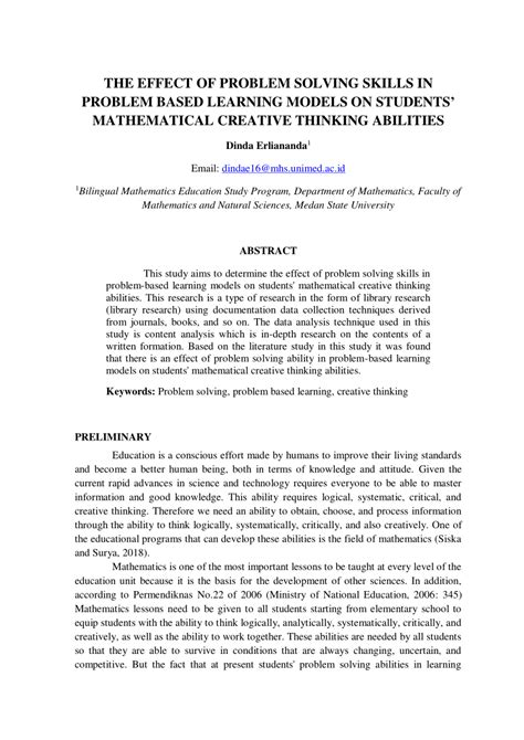 pdf the effect of problem solving skills in problem based learning
