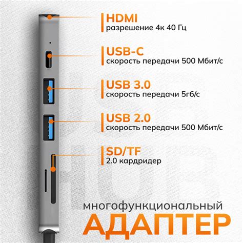 Переходник для ноутбука универсальный Usb хаб разветвитель Hdmi адаптер Type C Hub Hdmi Usb