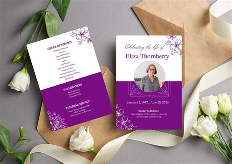 Editable Purple Funeral Program Template Funeral Memorial