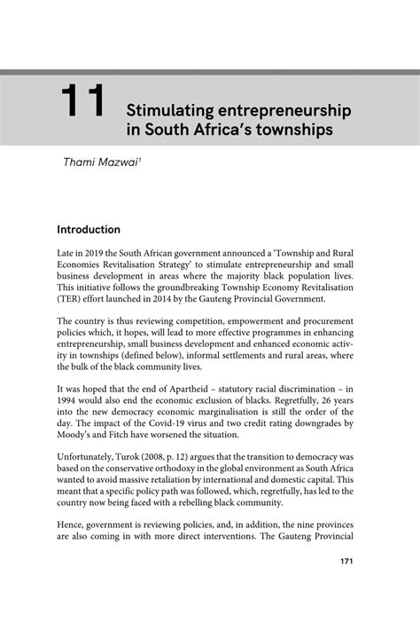 Pdf Stimulating Entrepreneurship In South Africas Townships