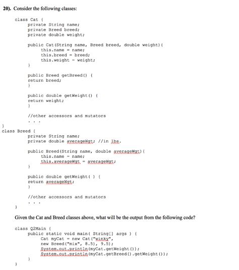 Solved 20 Consider The Following Classes Class Cat