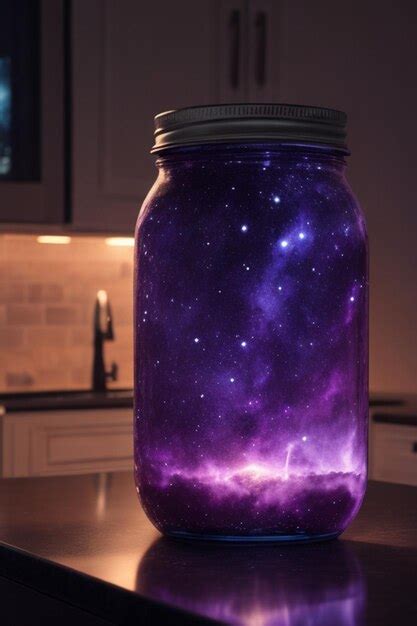 Premium Ai Image Night Starry Sky In Glass Jar On Kitchen Table Space