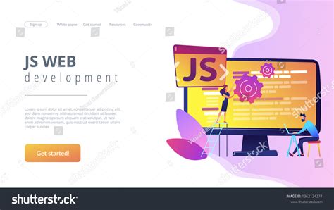 Programmers Using Javascript Programming Language On Stock Vector