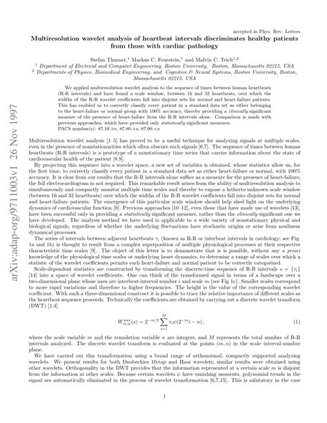 Pdf Multiresolution Wavelet Analysis Of Heartbeat Intervals Discriminates Healthy Patients