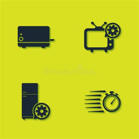 Set Toaster Stopwatch Refrigerator Setting And Tv Icon Vector Stock Illustration