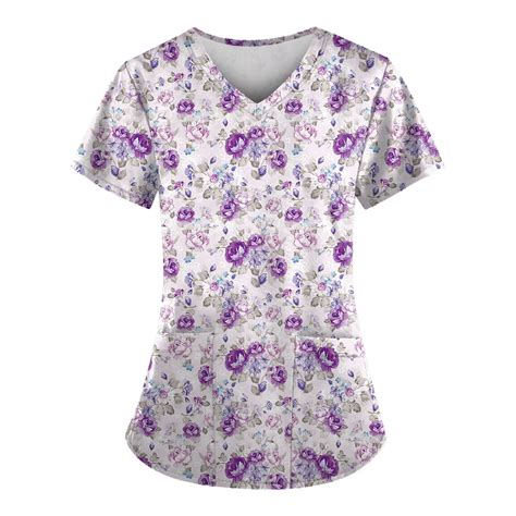 Lhvuoa Scrub Suit Set For Women Casual Short Sleeved Solid Color Pocket