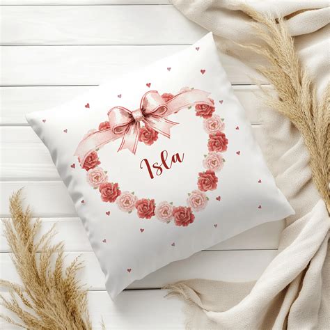 Personalised Floral Heart Cushion Custom Valentines Tspink And Posh