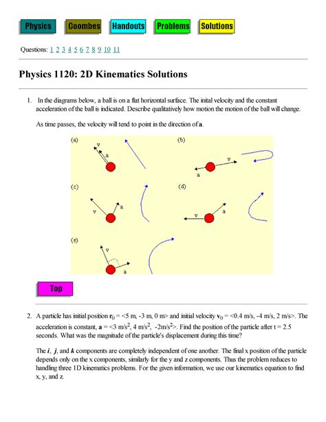 4PHY 1110 2D Kinematics Solutions Questions 1 2 3 4 5 6 7 8 9 10 11
