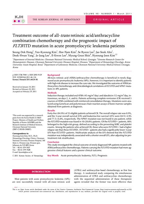 Pdf Treatment Outcome Of All Trans Retinoic Acidanthracycline