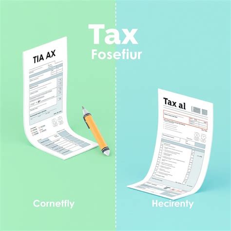 3D Tax Form Illustration Correct And Incorrect Filing For Financial