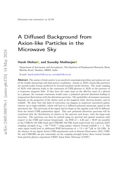 Pdf A Diffused Background From Axion Like Particles In The Microwave Sky