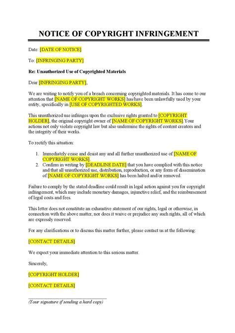 Liability Waiver Copyright Infringement Letter Template Book Template