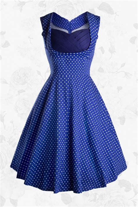 Royal Blue Vintage 50s Sweetheart White Polka Dots Party Swing Women
