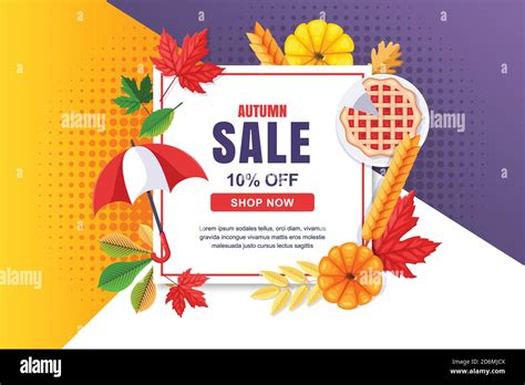 Autumn Seasonal Sale Vector Banner Poster Template White Square Frame