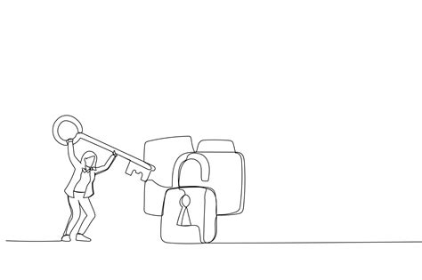 Cartoon Of Businesswoman Try To Unlock Folder Secure Data File Document