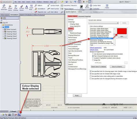 All Drawing Dimensions The Wrong Colour See If The Solidworks Colour Display Mode Is Enabled All Drawing Dimensions The Wrong Colour See If The Solidworks Colour Display Mode Is Enabled
