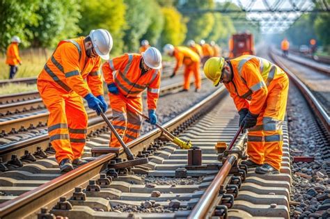 Group Of Workers With Railway Tracks Premium Ai Generated Image