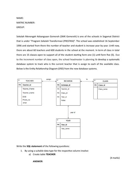 Question Assignment 1 Name Matric Number Group Sekolah