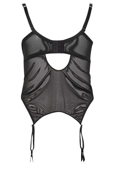 Black Lace Satin Suspender Basque Yours Clothing
