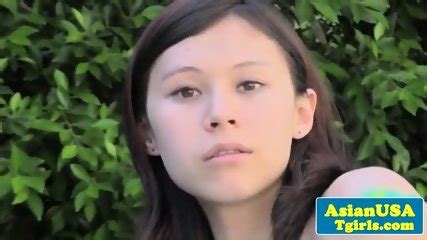 Cute Asian Ts Ren Rika Tugging Outdoors