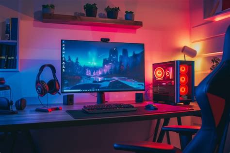 Premium Photo Sleek Minimalist Gaming Room With Custom PC Setup