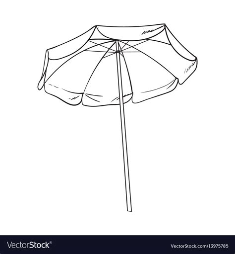 Black And White Open Beach Umbrella Sketch Style Vector Image