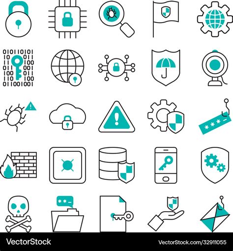 Warning Sign And Cyber Security Icon Set Half Vector Image