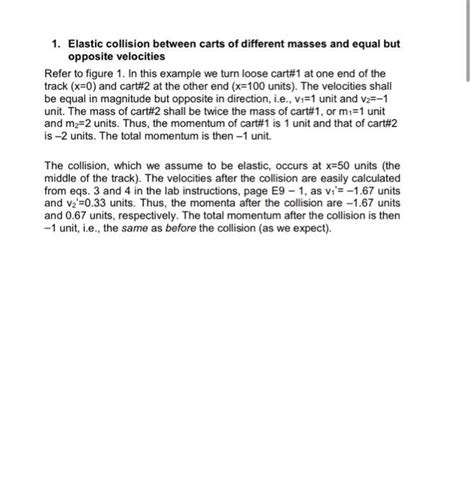 solved 1 elastic collision between carts of different