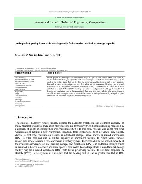 Pdf An Imperfect Quality Items With Learning And Inflation Under Two Limited Storage Capacity