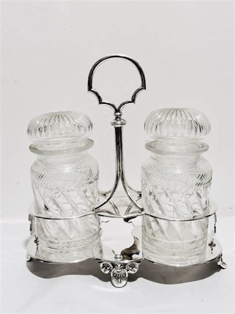 Antique Silver Plated And Glass Double Pickle Jars Honey Tilley Antiques