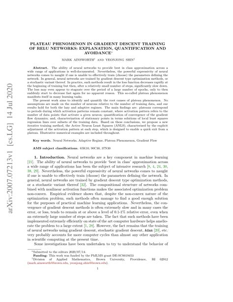 Pdf Plateau Phenomenon In Gradient Descent Training Of Relu Networks
