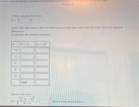 Solved 132694 1 First Calculate The Mean Xˉ 2 Fill