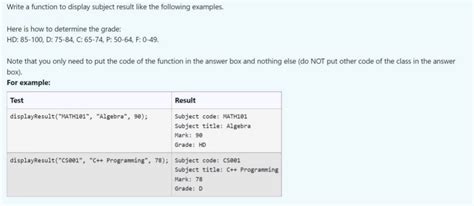 Solved Write A Function To Display Subject Result Like The Chegg
