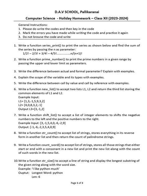 Class 12 Csc Assignemnt Pdf Parameter Computer Programming Computer Science