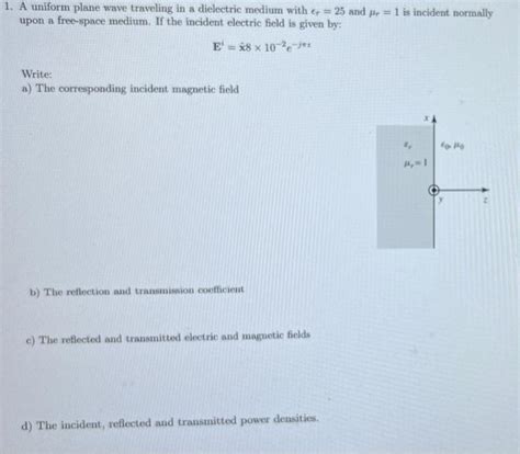 Solved 1 A Uniform Plane Wave Traveling In A Dielectric