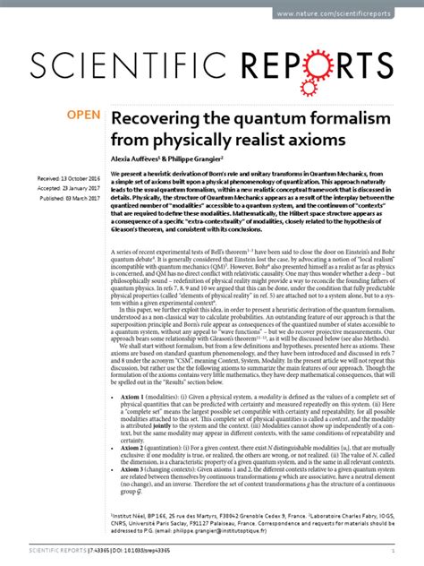 Recovering The Quantum Formalism From Physically Realist Axioms Pdf