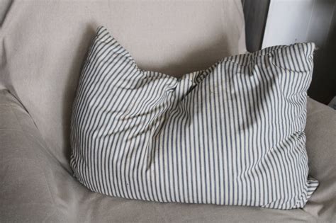 Old Indigo Blue Striped Ticking Pillow Soft Worn Feather Filled Bed