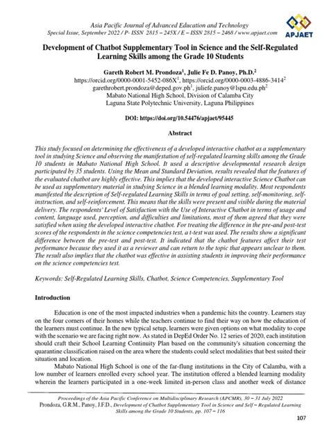 Development Of Chatbot Supplementary Tool In Science And Self