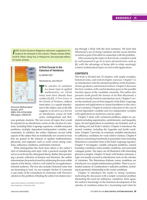 Pdf A First Course In The Calculus Of Variations [bookshelf]