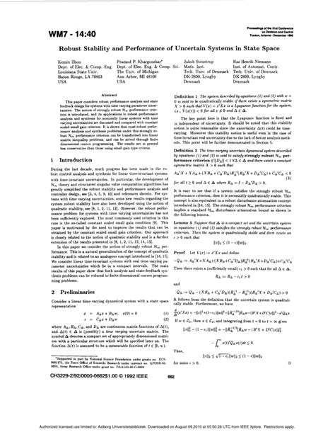 PDF Robust Stability And Performance Of Uncertain Systems In State Space