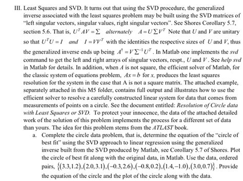 Solved III Least Squares And SVD It Turns Out That Using Chegg
