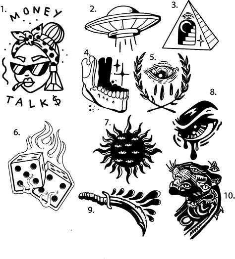 Pre Made Ready To Use Flash Tattoo Stencils Set Of 4 Etsy