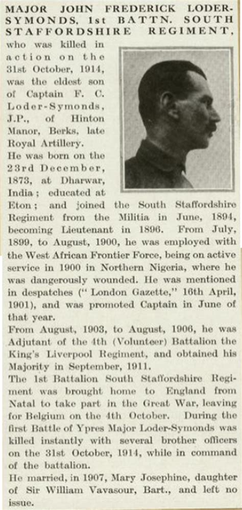 Death Of Major John Loder Symonds 31 Oct 1914 Soldiers And Their
