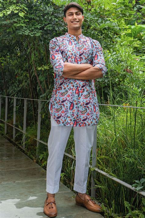 Blue Paisley Shirt Kurta Short Kurta For Men Designer Clothes For