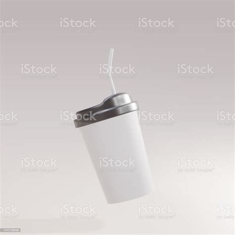 회색 배경에 짚이있는 3d 흰 종이 커피 컵 벡터 일러스트레이션 0명에 대한 스톡 벡터 아트 및 기타 이미지 0명 갈색 개념 기호 Istock