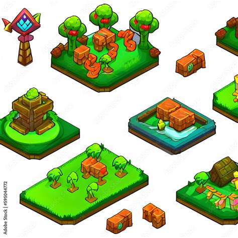 Isometric Props For Creating Worlds And Gaming Environments Outline Style Transparent