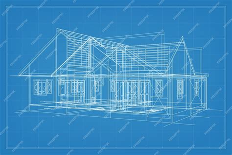 Premium Vector 3d Render Of Building Wireframe Structure Perspective Wireframe Of House
