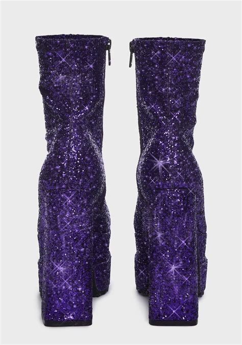 Lamoda X Dolls Kill Glitter Platform Heel Ankle Boots Purple